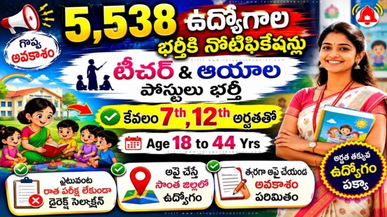 Big Update : 7th, 12th అర్హతతో 5,538 టీచర్ & ఆయా ఉద్యోగాల భర్తీకి ...